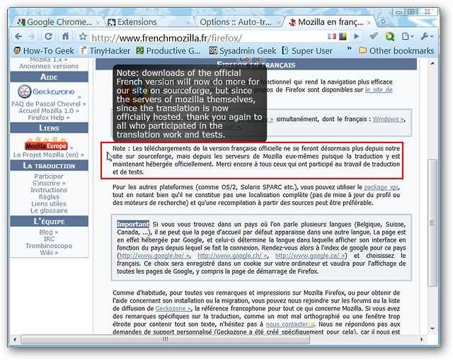 Auto Translate Text in Google Chrome