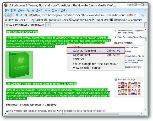 Remove Webpage Formatting or View the HTML Code When Copying in Firefox