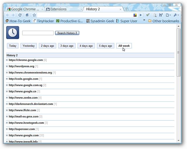 View Browser History Based on Host & Date in Chrome