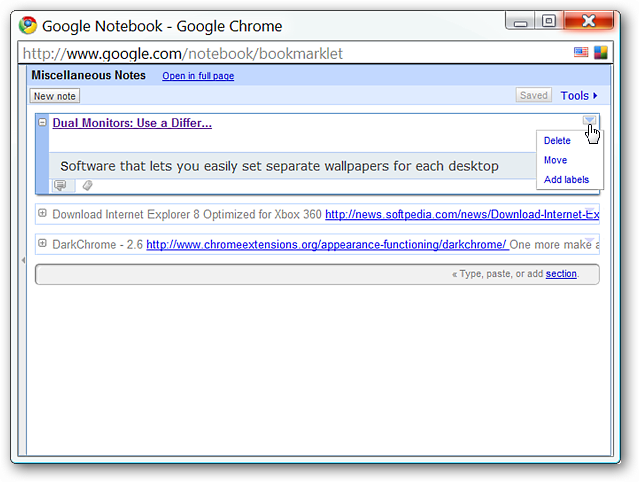 Add Notes to Google Notebook from Chrome