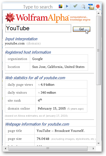 Access Wolfram Alpha Search in Google Chrome