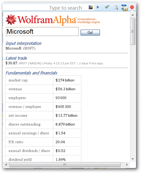 Access Wolfram Alpha Search in Google Chrome