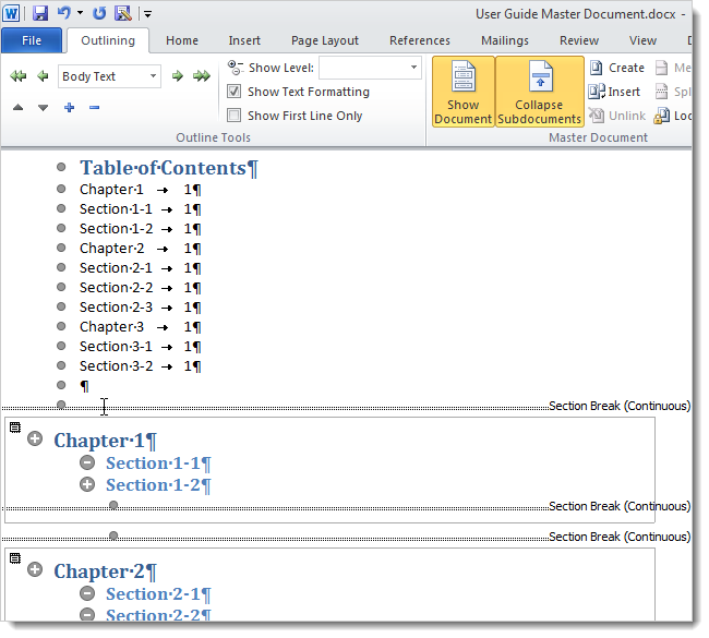 Create a Master Document in Word 2010 from Multiple Documents