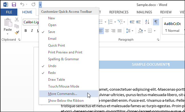 How to Customize the Quick Access Toolbar in Office 2013