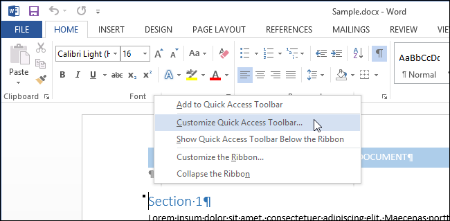 How to Customize the Quick Access Toolbar in Office 2013