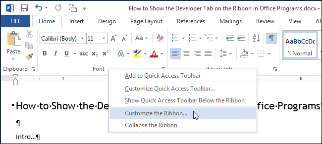 How to Show the Developer Tab on the Ribbon in Office Programs