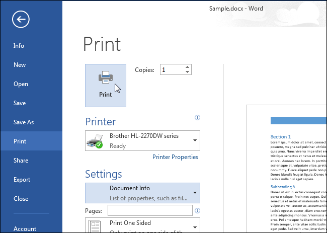 How to Print Document Properties in Word
