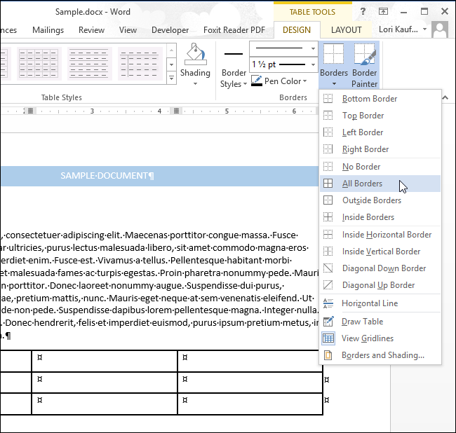 How to Add Borders to or Change Borders on a Table in Word