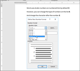 How To Change The Type Of Numbers Used In A Numbered List In Word