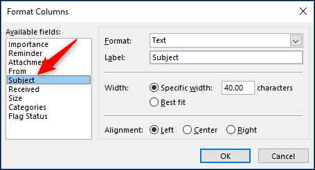 How to Format an Individual Column in an Outlook Folder
