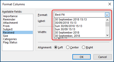How to Format an Individual Column in an Outlook Folder