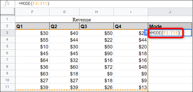 Use Google Sheet's MODE Function to Find Frequently Occurring Values