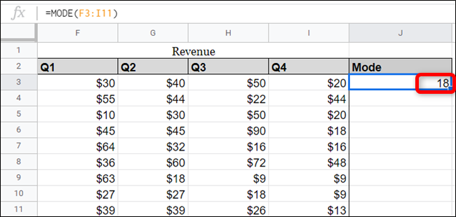 Use Google Sheet's MODE Function to Find Frequently Occurring Values