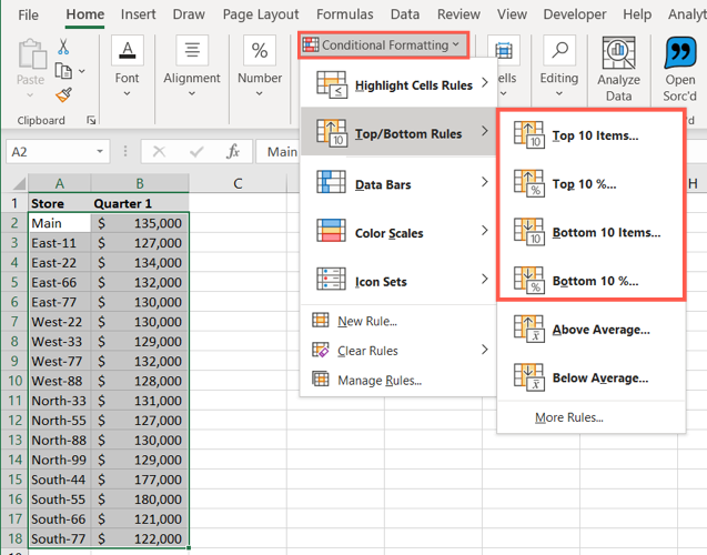How To Highlight Top Or Bottom Ranked Values In Microsoft Excel 