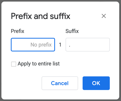 How to Add a Prefix or Suffix to a Google Docs List