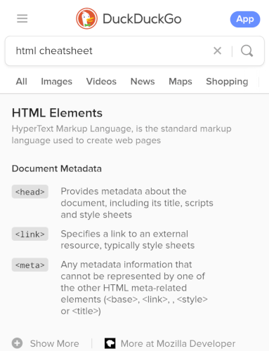DuckDuckGo's Cheat Sheet Feature Is Awesome
