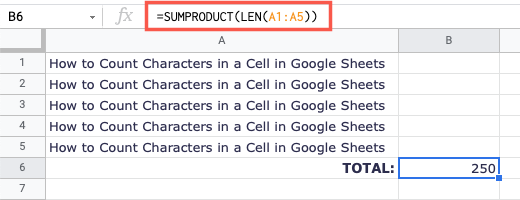 How to Count Characters in a Cell in Google Sheets