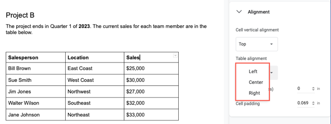 How to Move a Table in Google Docs