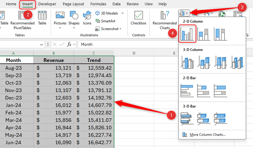 How to Use the TREND Function in Excel